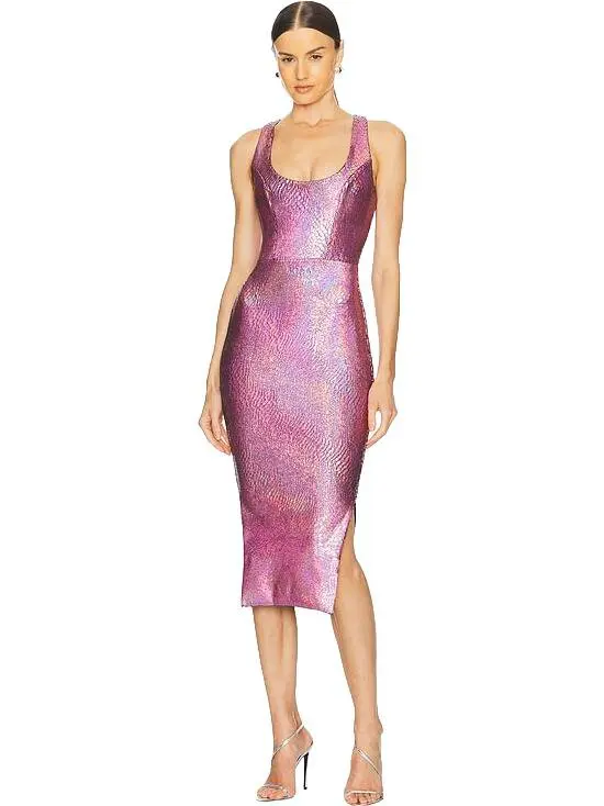 ZHIVAGO Gaia Reptilian Lamé Midi Dress - Candy
