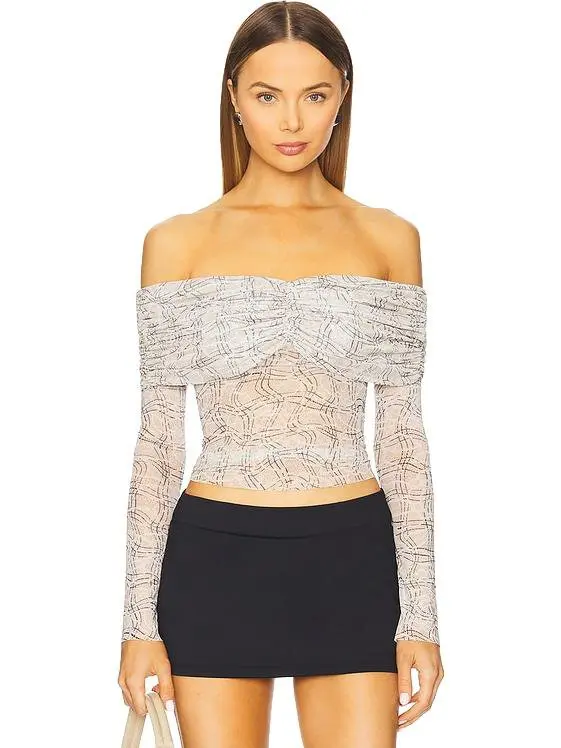 AFRM Lilith Off-shoulder Top - Lace Plaid