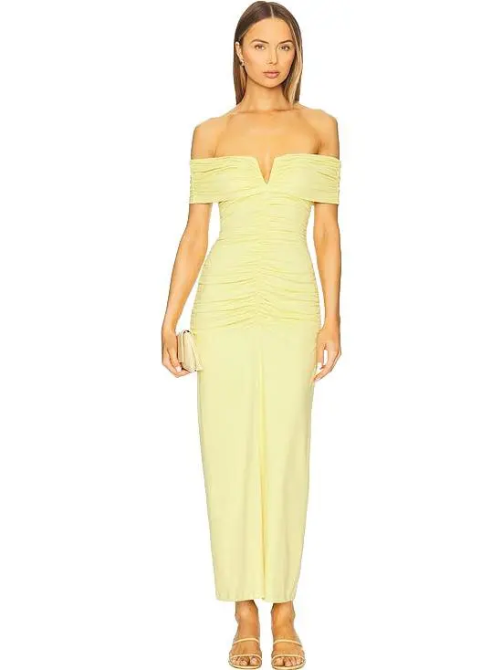 Susana Monaco V Wire Gathered Off The Shoulder Dress - Lemon Zest