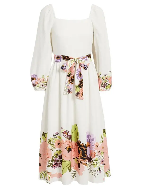 MIKAEL AGHAL Floral-print Cotton And Linen-blend Midi Dress - White