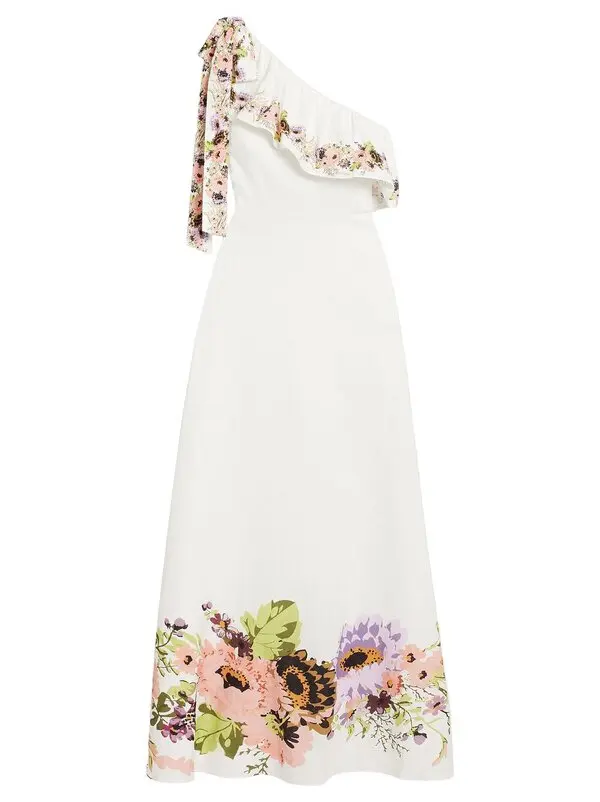 MIKAEL AGHAL One-shoulder Floral-print Maxi Dress - White