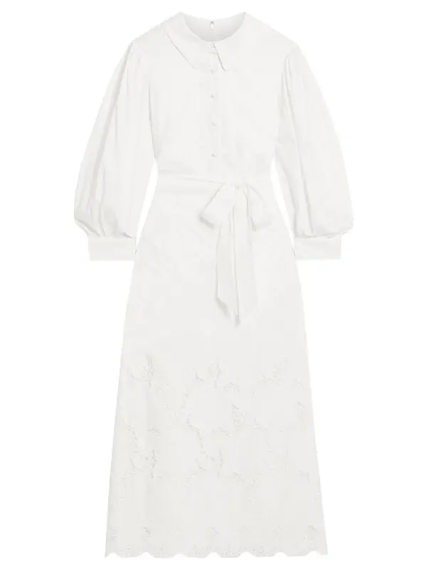 MIKAEL AGHAL Cotton-blend Guipure Lace Midi Shirt Dress - White