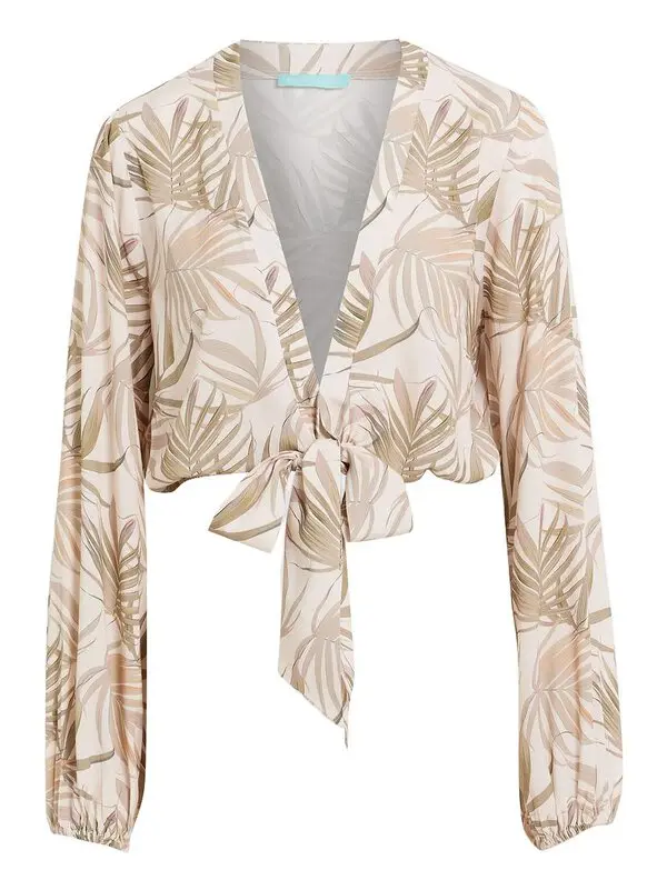 Melissa Odabash Gemma Printed Wrap Top - Beige