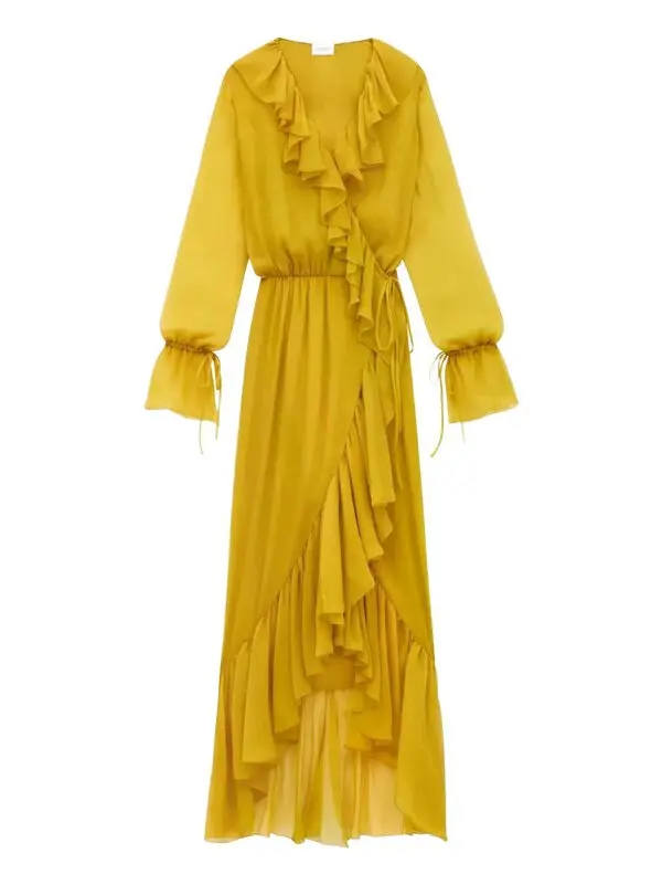 Saint Laurent Ruffled Wrap Dress - Yellow