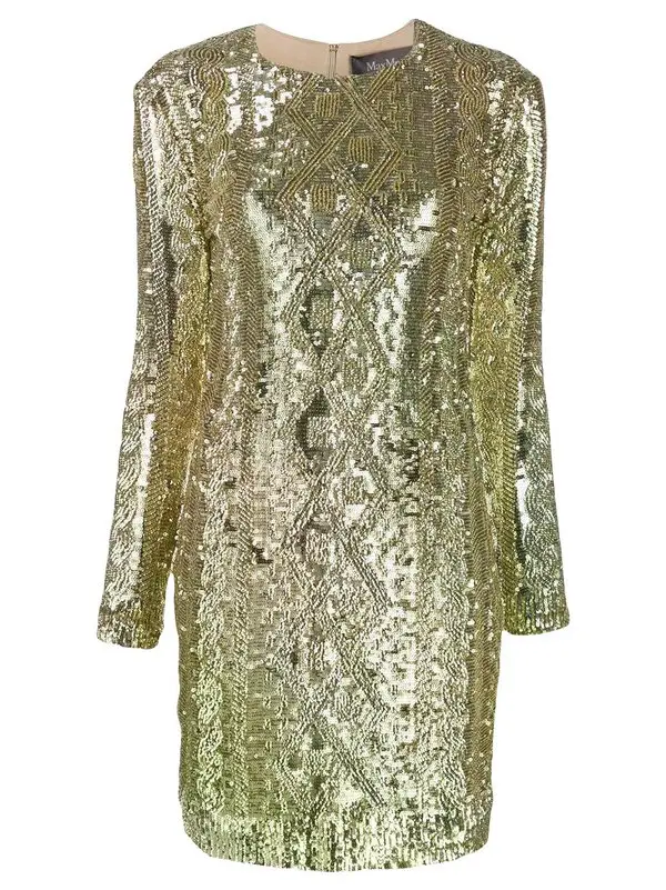 Max Mara Sequin Embroidered Fitted Dress - Gold
