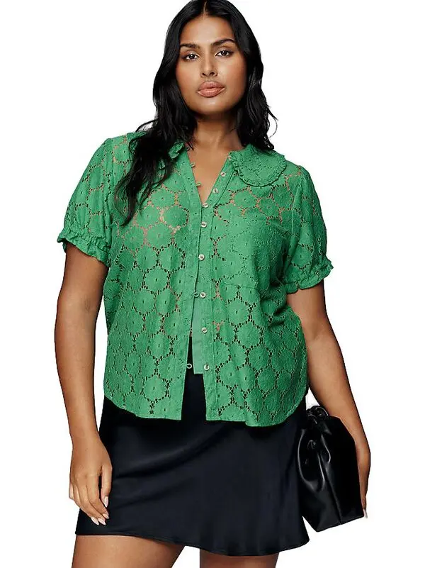PILCRO Keira Lace Blouse - Mint Green