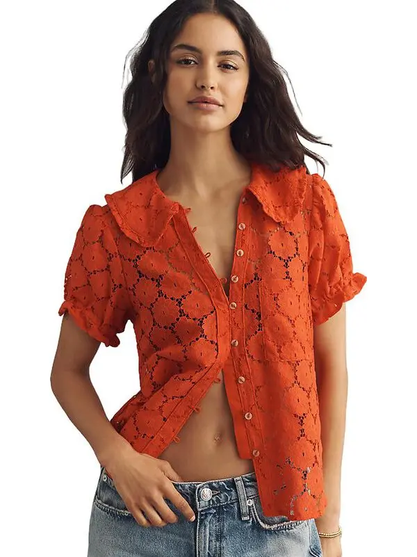 PILCRO Keira Lace Blouse - Spicy Orange