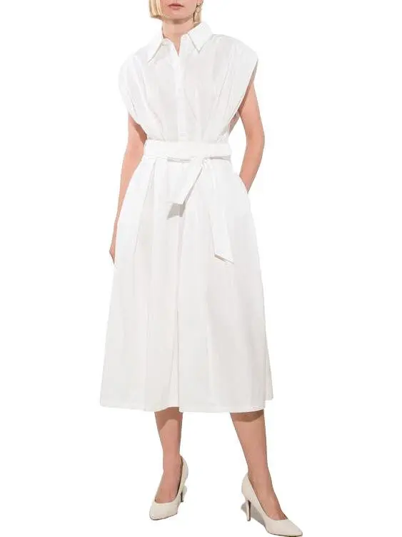 FREEMARKET Pleated Cap-sleeve Midi Shirt Dress - Off White