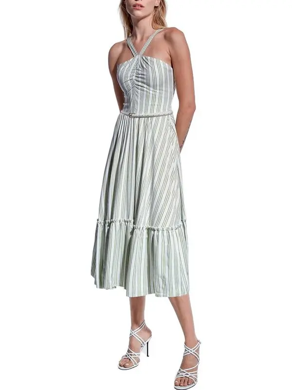 AS By DF Lexi Stripe Dress With Belt - White/peridot Green