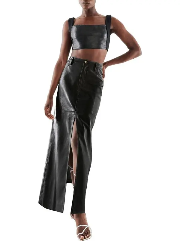 AS By DF Imogen Recycled Leather Maxi Skirt - Black