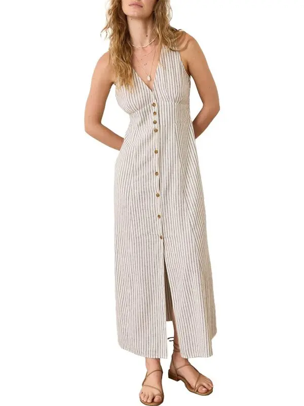 Marine Layer Camila Stripe Maxi Dress - Navy Stripe/ Beige