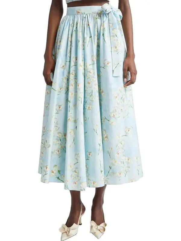 EMILIA WICKSTEAD Evelyna Floral Cotton Poplin Midi Skirt - Little Lillies On Blue