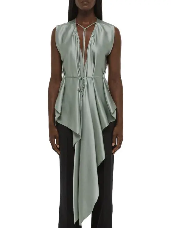 Helmut Lang Scarf Drape Reversible Silk Top - Aqua Gray