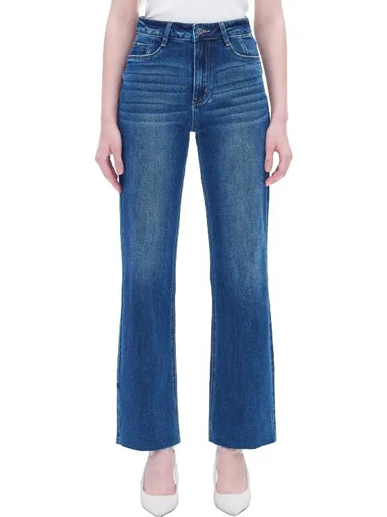 BAYEAS Raw Hem Wide Leg Jeans - Medium Blue