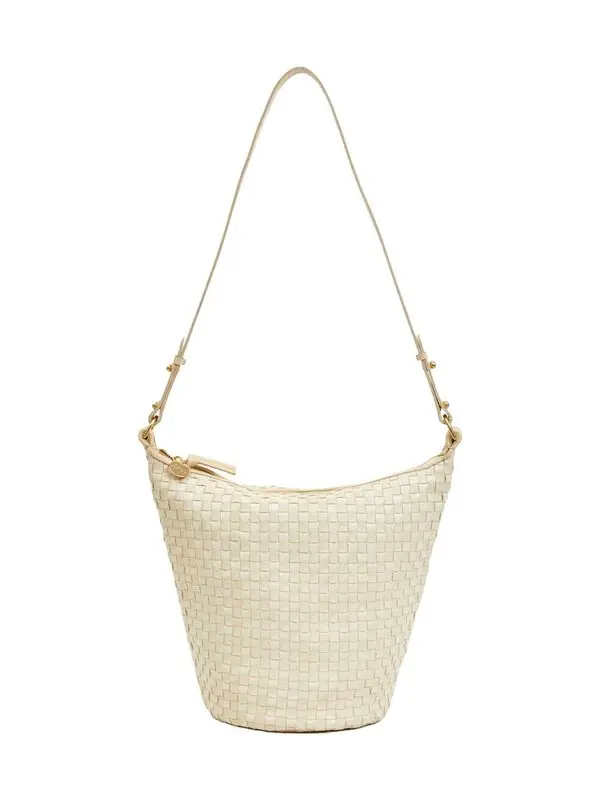 Clare V. Petite Jeanne Woven Shoulder Bag - Cream Woven Checker