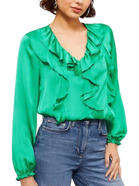 FRIENDS LIKE THESE Ruffle Crinkle Satin Top - Green