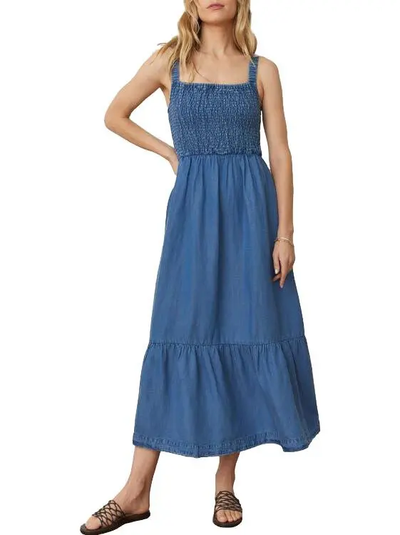 Marine Layer Selene Smocked Maxi Dress - Medium Wash