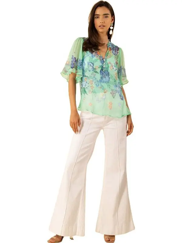 Hale Bob Noemi Crinkle Chiffon Top - Green