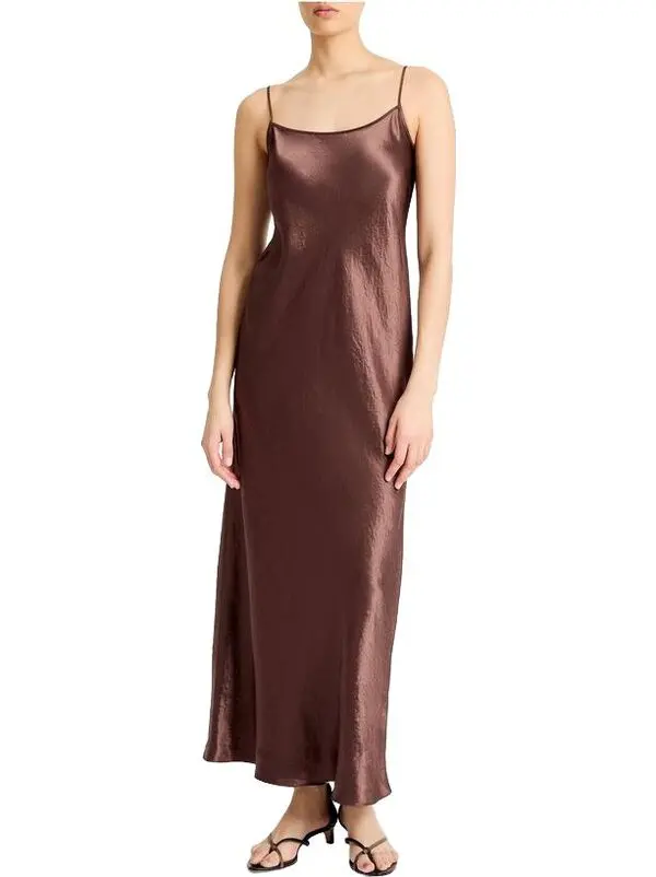 Vince Satin Bias Maxi Slip Dress - Brown