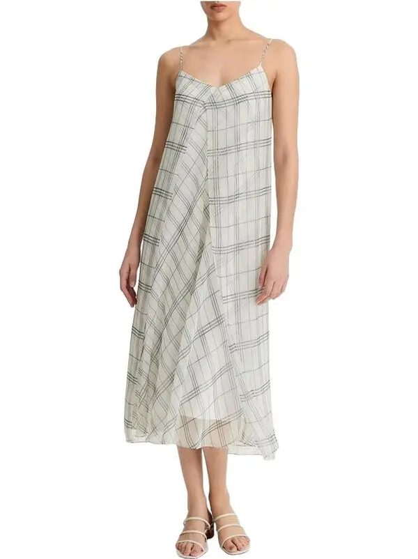 Vince Fenced Plaid Layered Midi Dress - White
