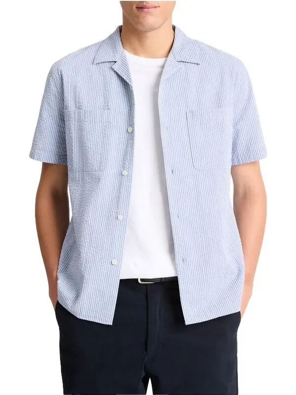 Vince Italian Cotton Seersucker Shirt - Blue