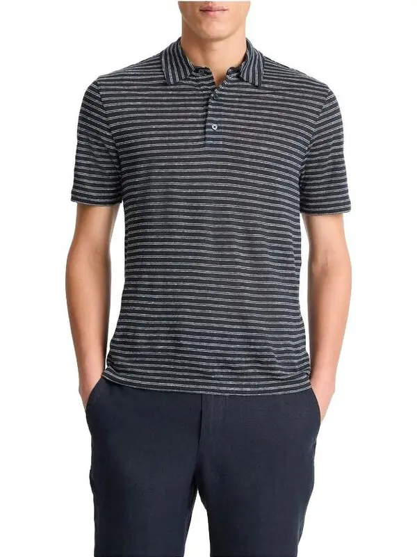 Vince Striped Linen Jersey Polo Shirt - Blue