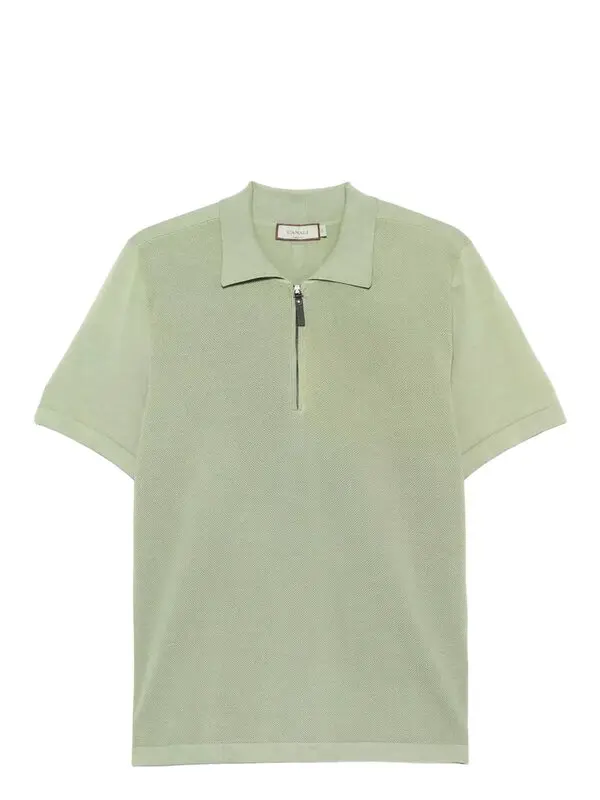 Canali Cotton Zip-up Polo Shirt - Green