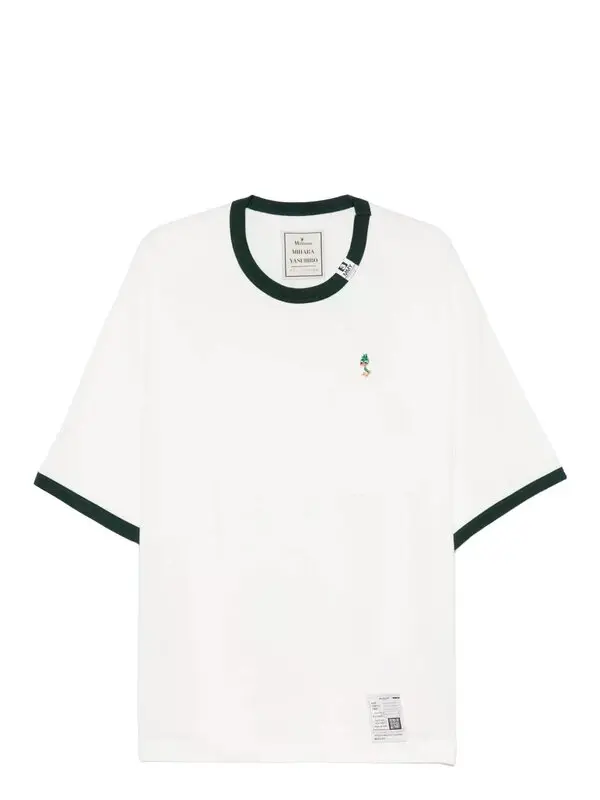 Mihara Yasuhiro Leon-embroidered Ringer T-shirt - White