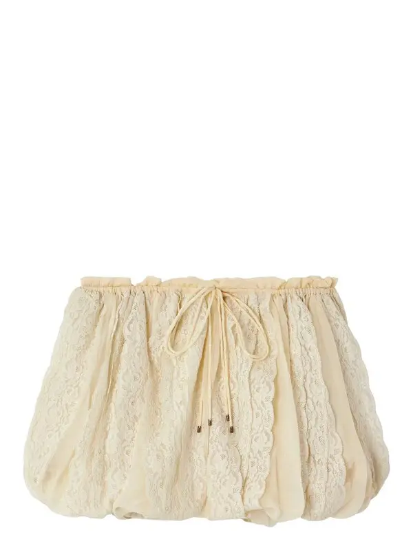 Chloé Gathered Silk-crepon And Cotton-blend Lace Shorts - Off-white