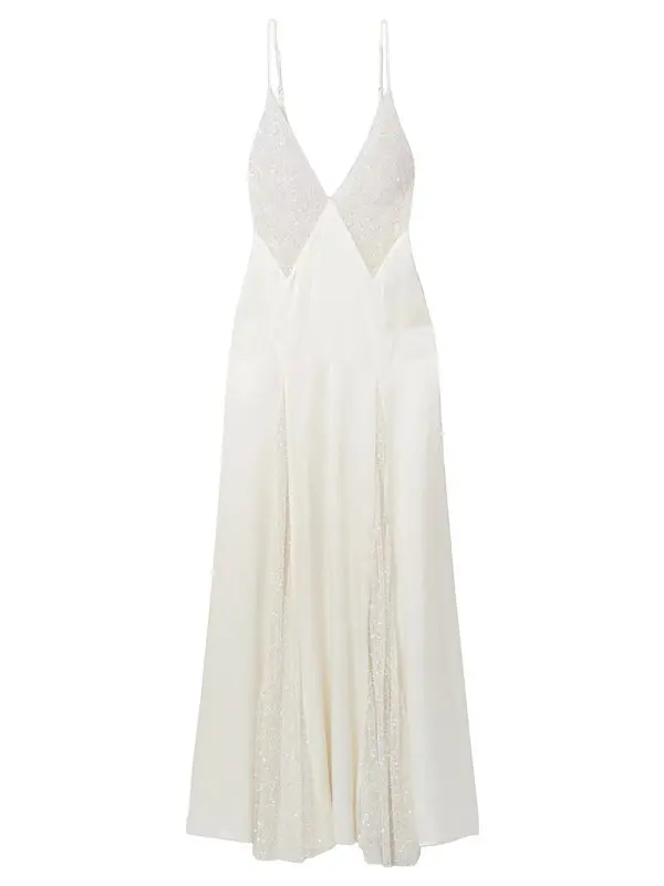 Kiki De Montparnasse Ange Leavers Lace And Satin Gown - Neutrals