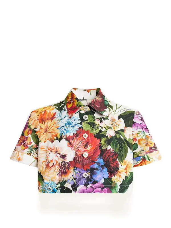Dolce & Gabbana Flower Bouquet Poplin Crop Shirt - Whtprtflow