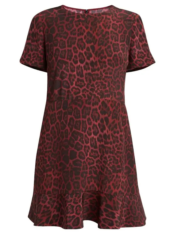 Stella McCartney Leopard Print Flared Hem Silk Dress - Berry
