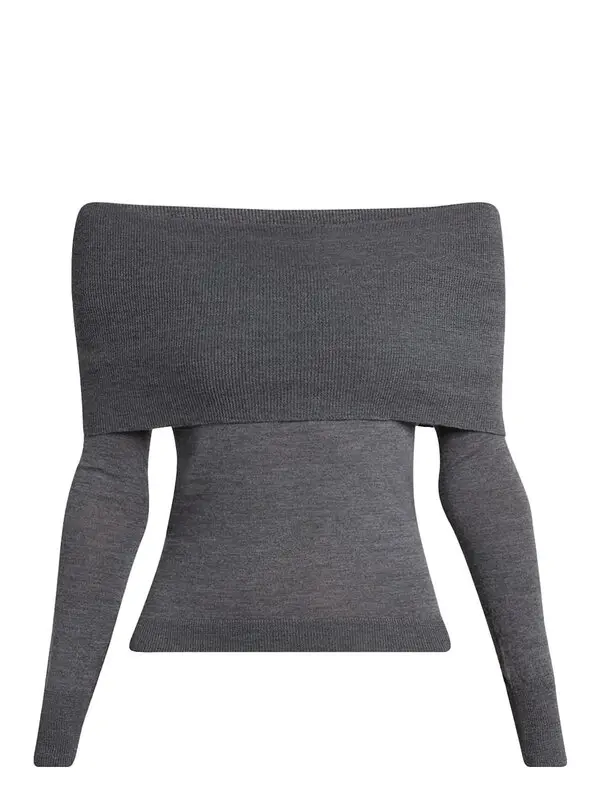 Stella McCartney Off-the-shoulder Wool Knit Sweater - Dark Grey