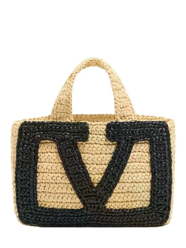 Valentino Garavani Viva Superstar Small Raffia Shopping Bag - Neutrals