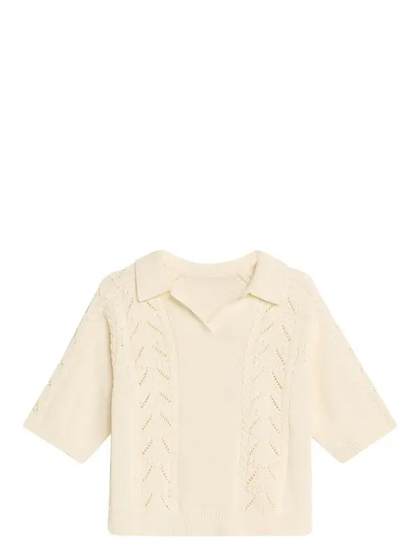 Loulou De Saison Kina Pointelle & Cable-knit Polo Sweater - Ivory