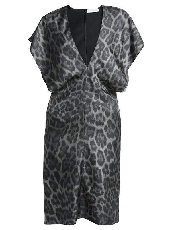 Stella McCartney Leopard Print Silk Dress - Ash Grey