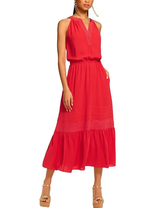 Ramy Brook Carmen Tiered Sleeveless Midi Dress - Flame