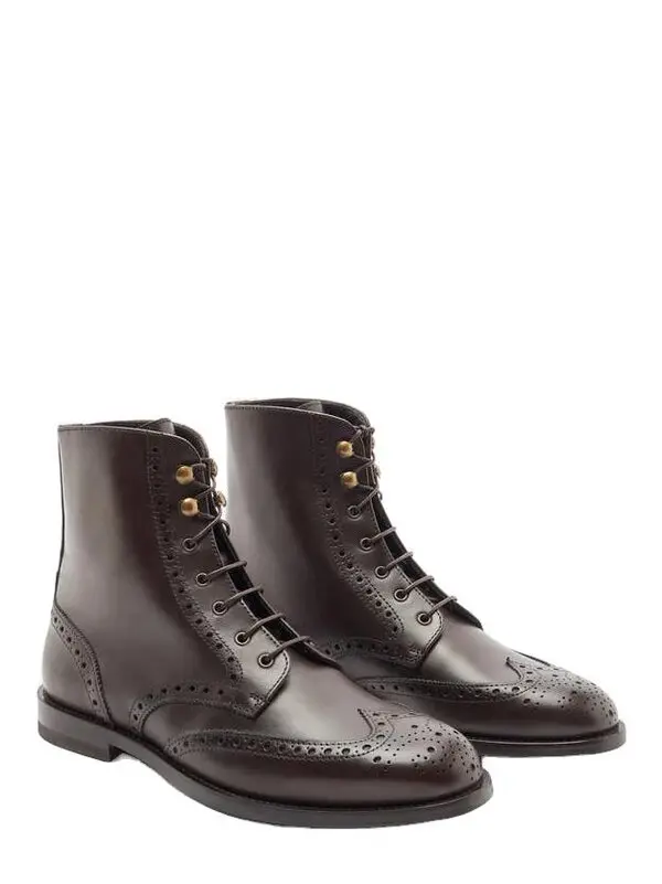 SCAROSSO Stefania Lace-up Boots - Dark Brown - Calf