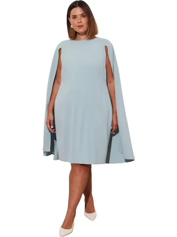 LIVE UNLIMITED Cape Effect Knee Length Dress - Pale Blue