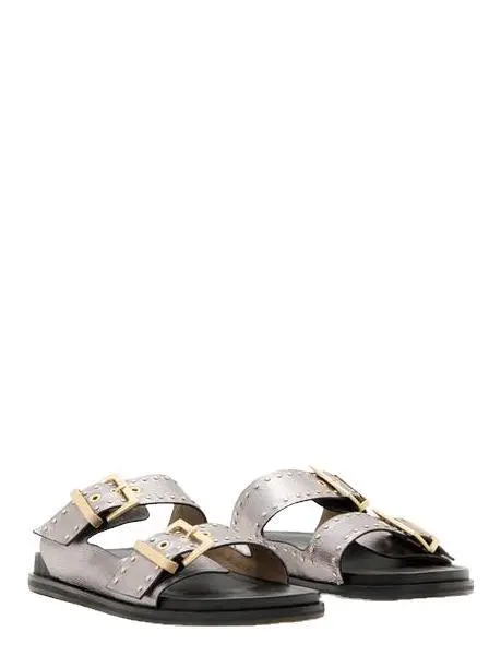 ALLSAINTS Magda Studded Metallic Sandals - Silver