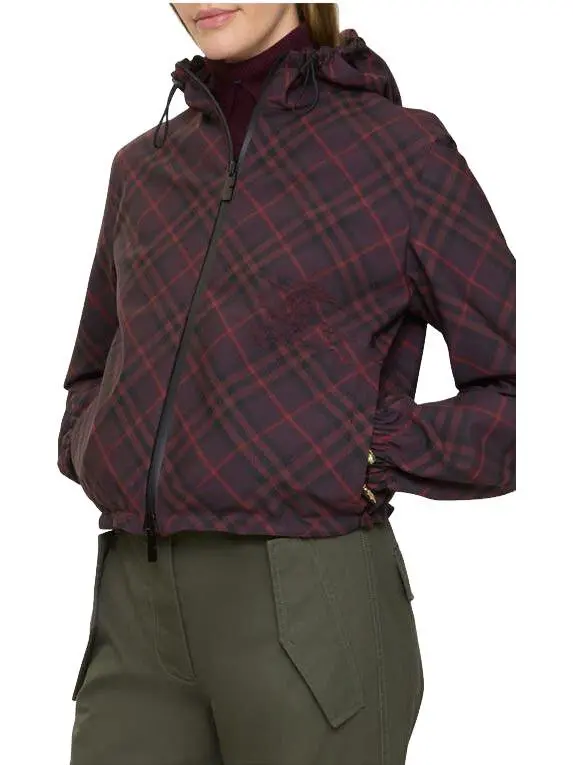 Burberry Cropped Reversible Check Hooded Jacket - Wine Red