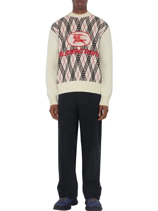 Burberry Argyle Check Wool Blend Sweater - Chalk White