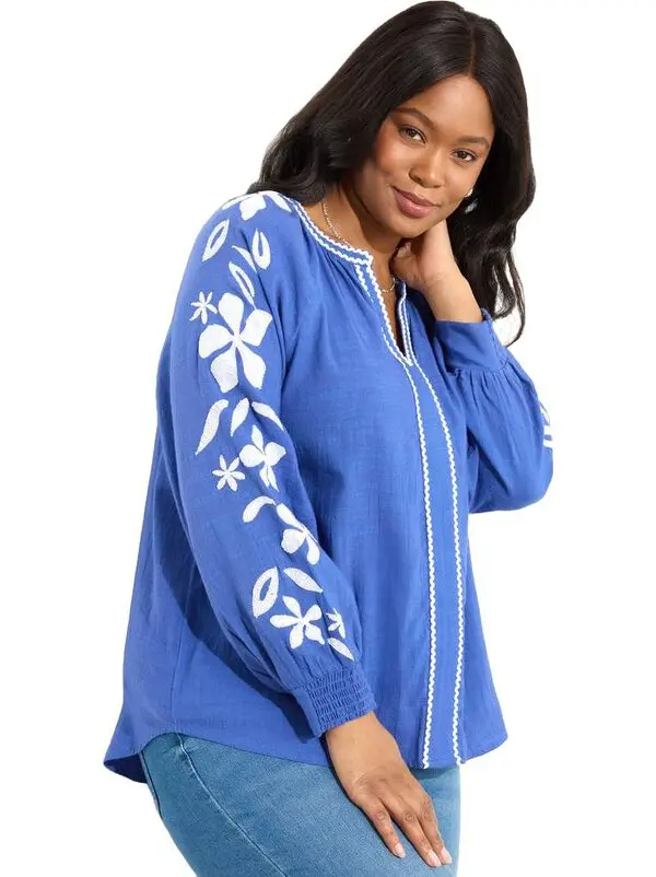 LIVE UNLIMITED Embroidered Relaxed Blouse - Blue