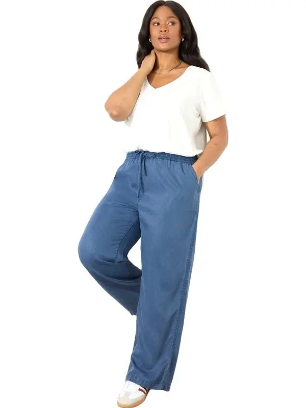 LIVE UNLIMITED Wide Leg Drawstring Pants - Blue