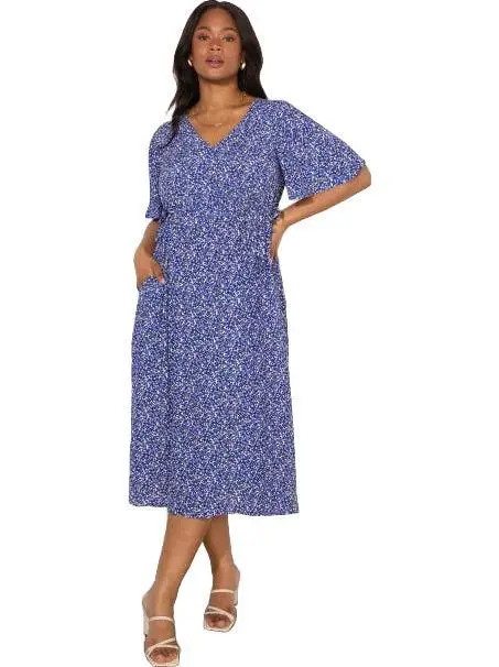 LIVE UNLIMITED Ditsy Angel Sleeve Midi Dress - Blue