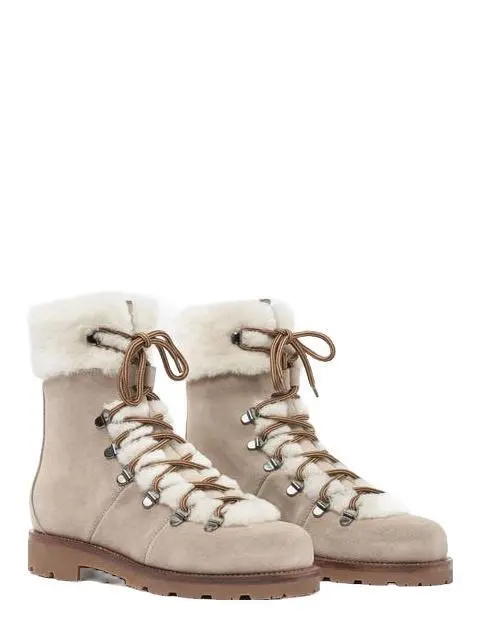 SCAROSSO Kat Suede Shearling Boots - Grey - Suede