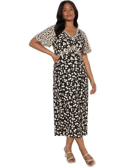 LIVE UNLIMITED Printed V-neck Midaxi Dress - Cherry Mono