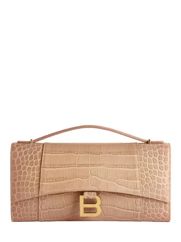 Balenciaga Hourglass Croc-embossed Leather Clutch - 2758 Beige