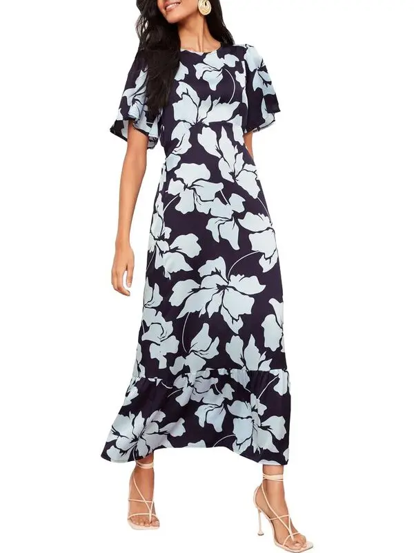 FRIENDS LIKE THESE Floral Print Flutter Sleeve Maxi Dress - Blue