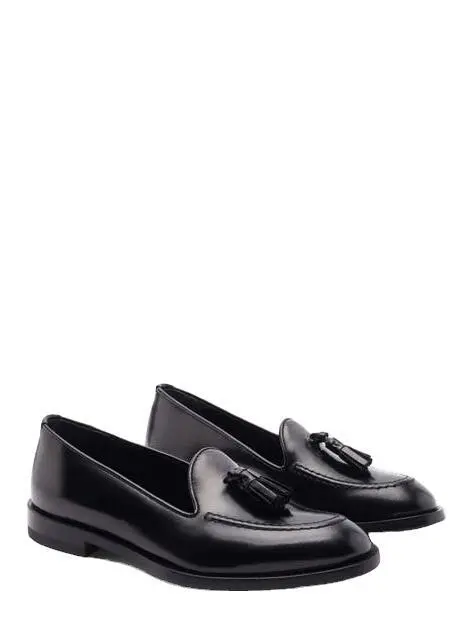 SCAROSSO Sienna Tassel Loafers - Black - Brushed Calf